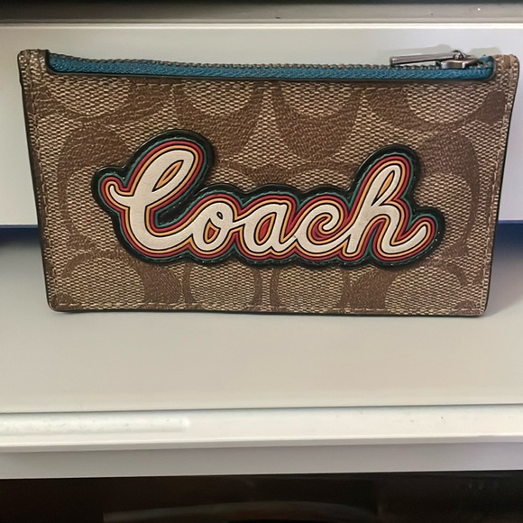 Coach | Accessories | Coach Logo Card Monogram Teak Trim Wallet | Poshmark